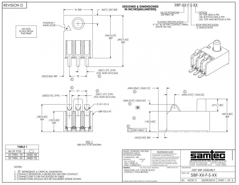 Samtec SIBF assembly drawing page 1