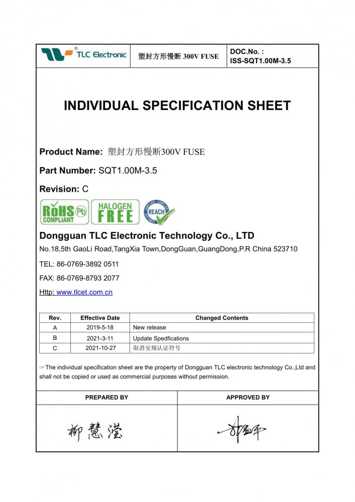 SQT1.00M-3.5 datasheet page 1