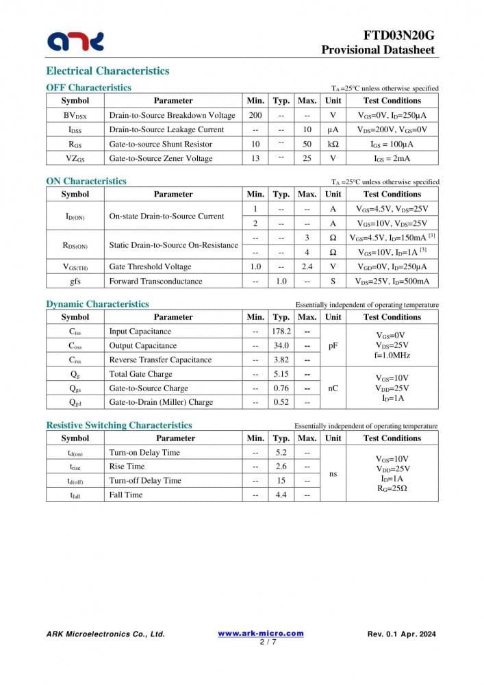 FTD03N20G datasheet page 2