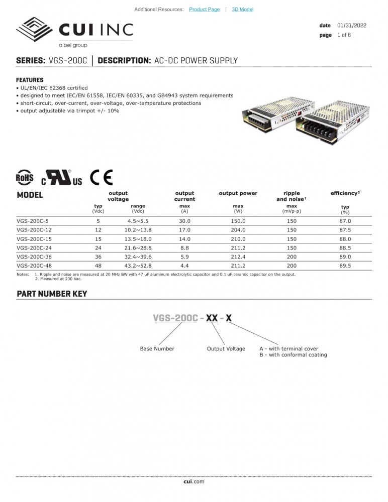 VGS-200C datasheet page 1