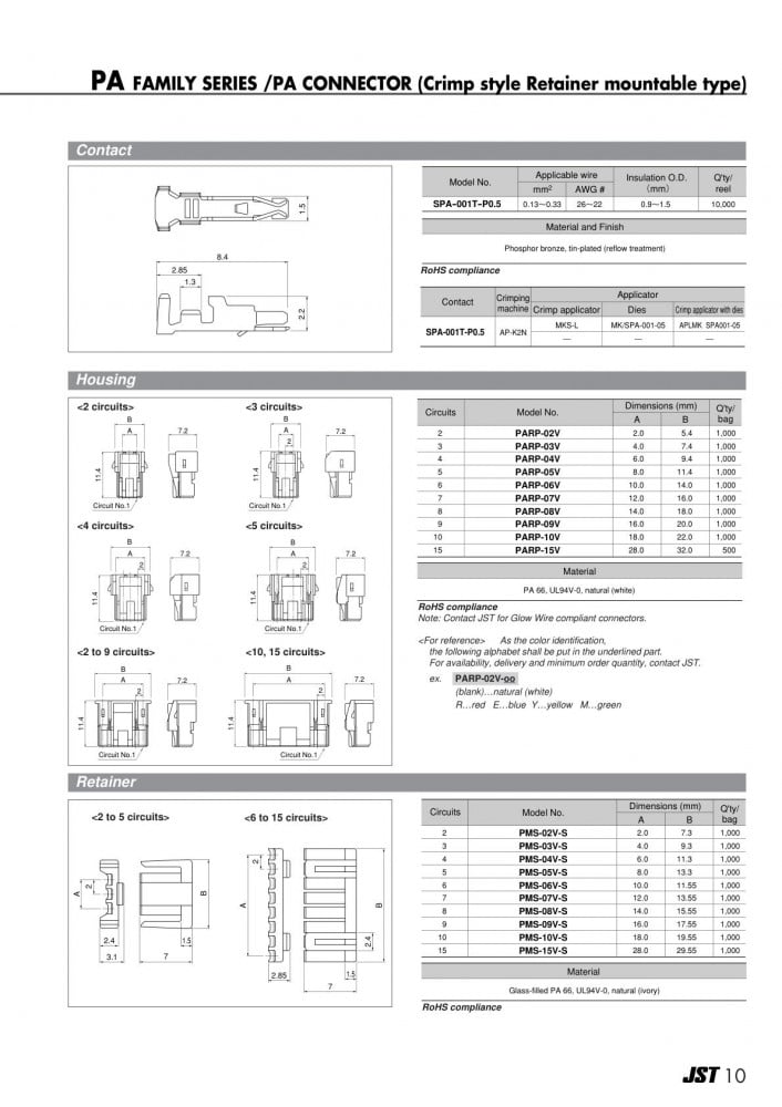 JST PA family datasheet page 10