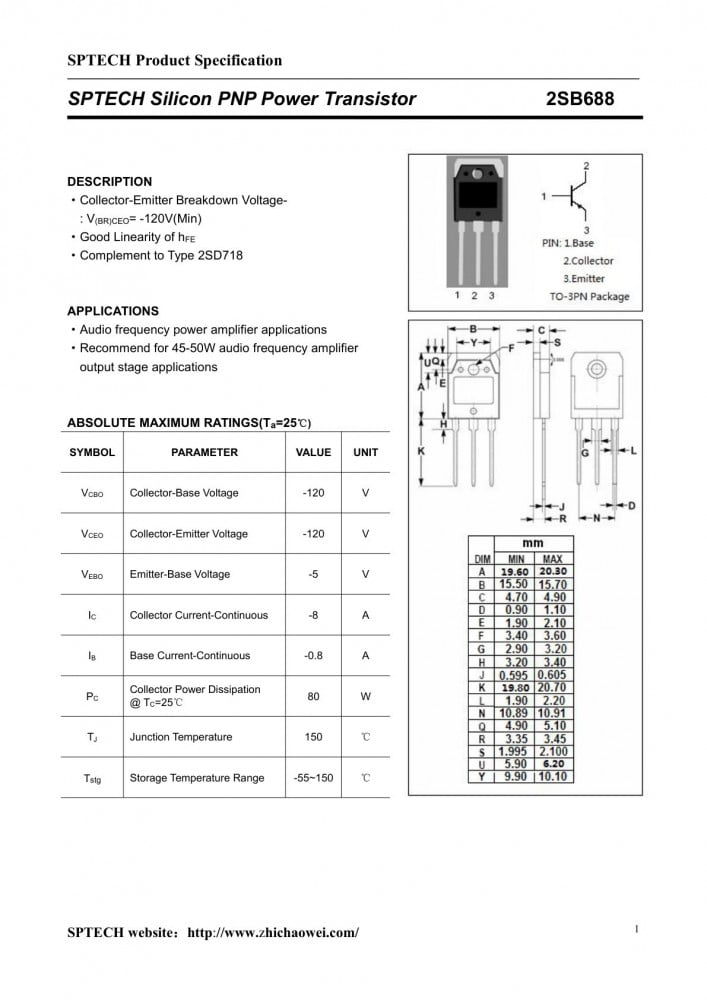 2SB688 datasheet page 1