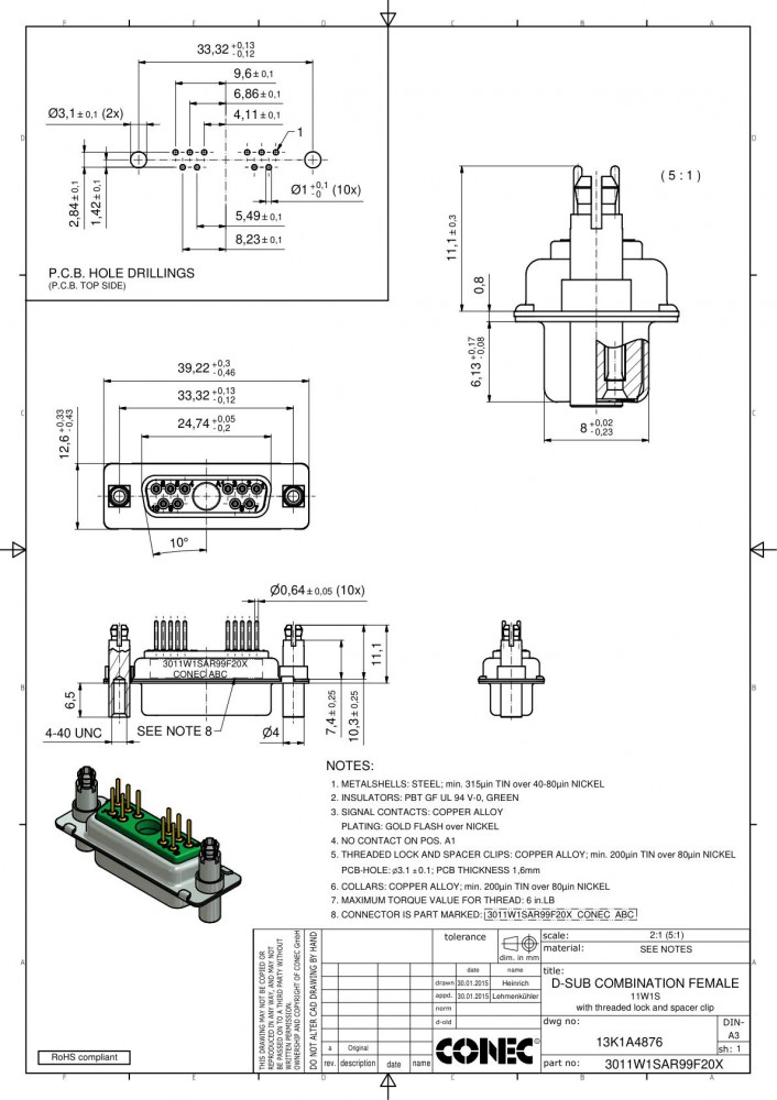 CONEC 3011W1SAR99F20X product drawing preview