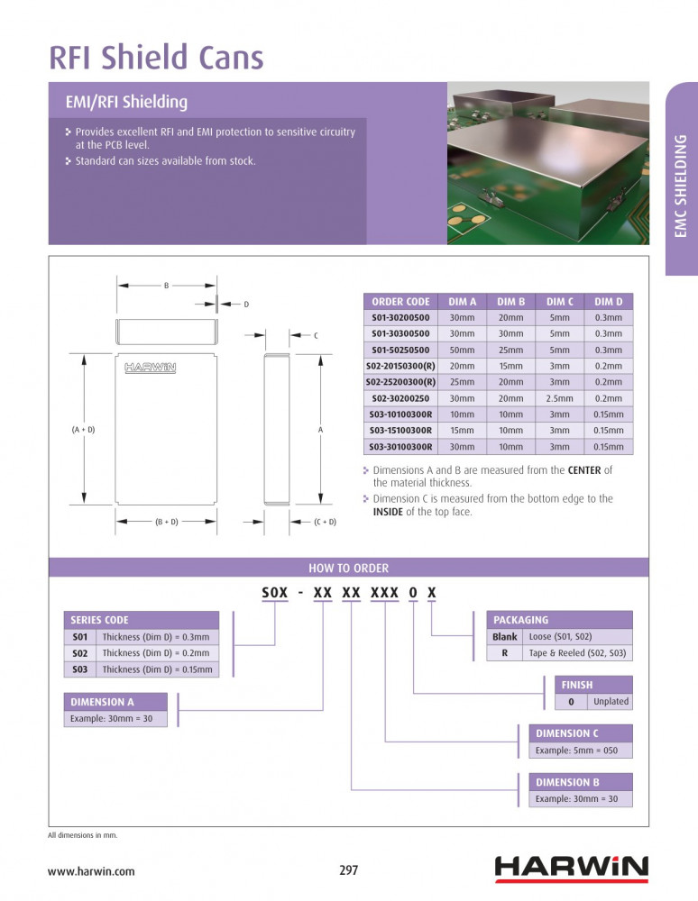 Harwin RFI shield cans technical document