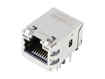 MXMag Fast Ethernet 4 Core Non-PoE Single-Port RJ45 Connector, 21.60mm Depth, 3.30mm Phy Pin Length, Right-Angle, Inverted Profile, with Shield Tabs, with Green-Yellow LEDs, Industrial Temperature, Tray for sale