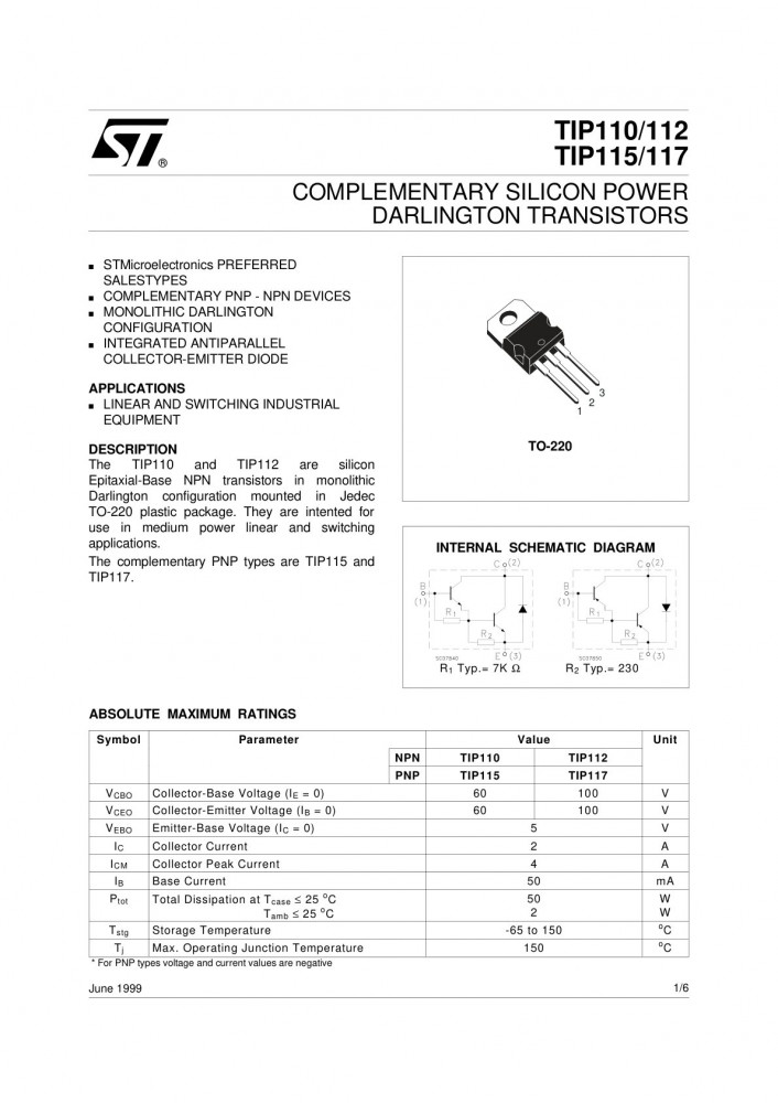 TIP112 datasheet page 1