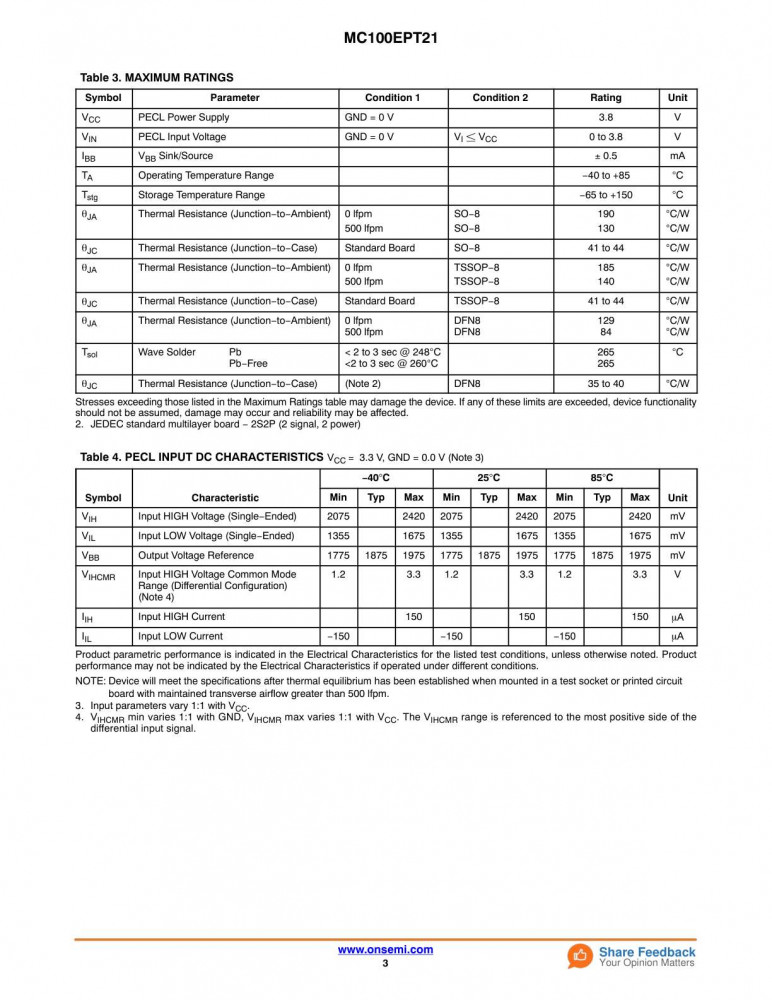 MC100EPT21 datasheet preview, page 3