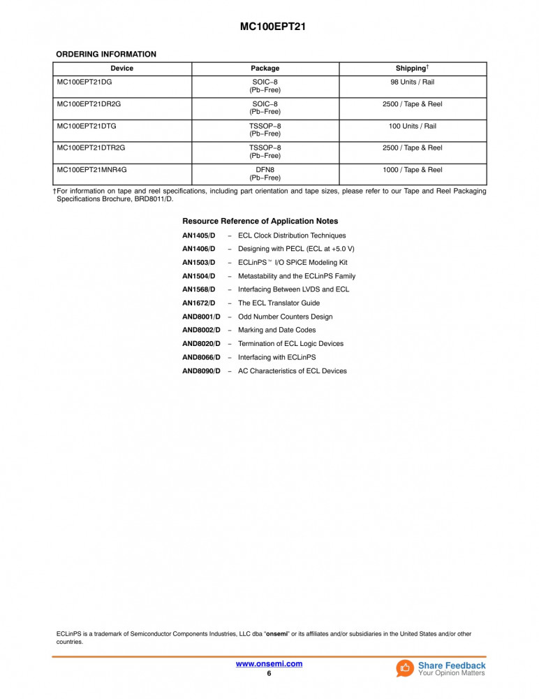 MC100EPT21 datasheet preview, page 6