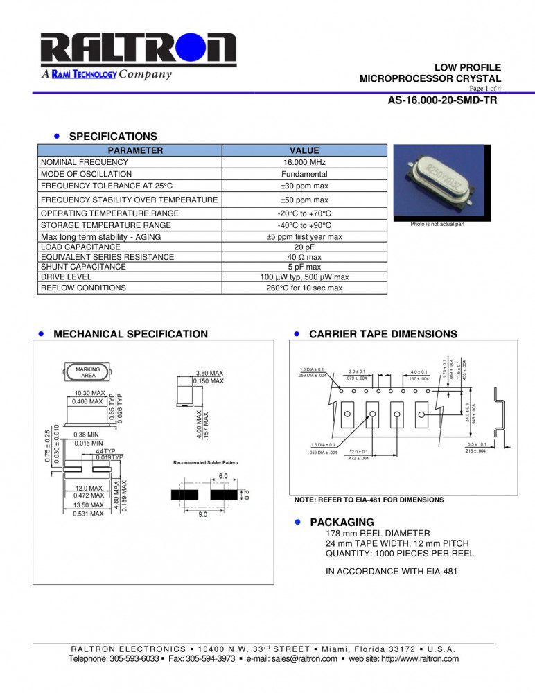 AS-16.000-20-SMD-TR technical document, page 1