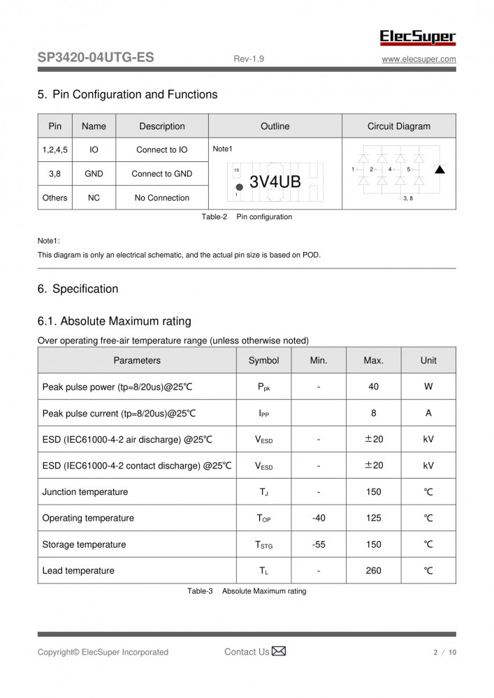 SP3420-04UTG-ES datasheet page 2