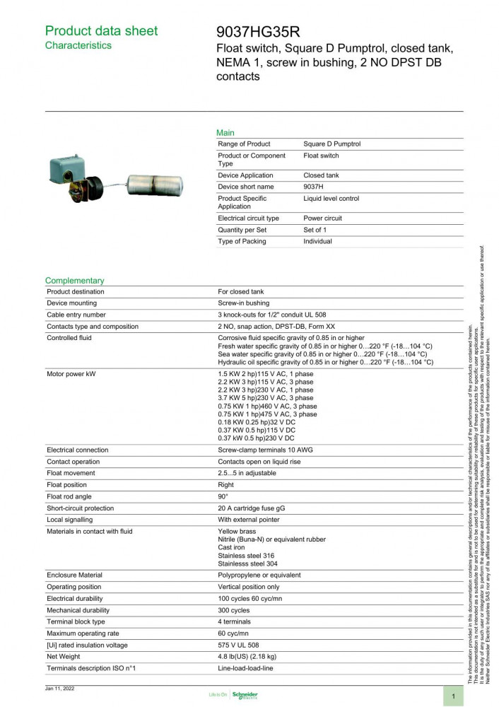 9037HG35R technical document page 1
