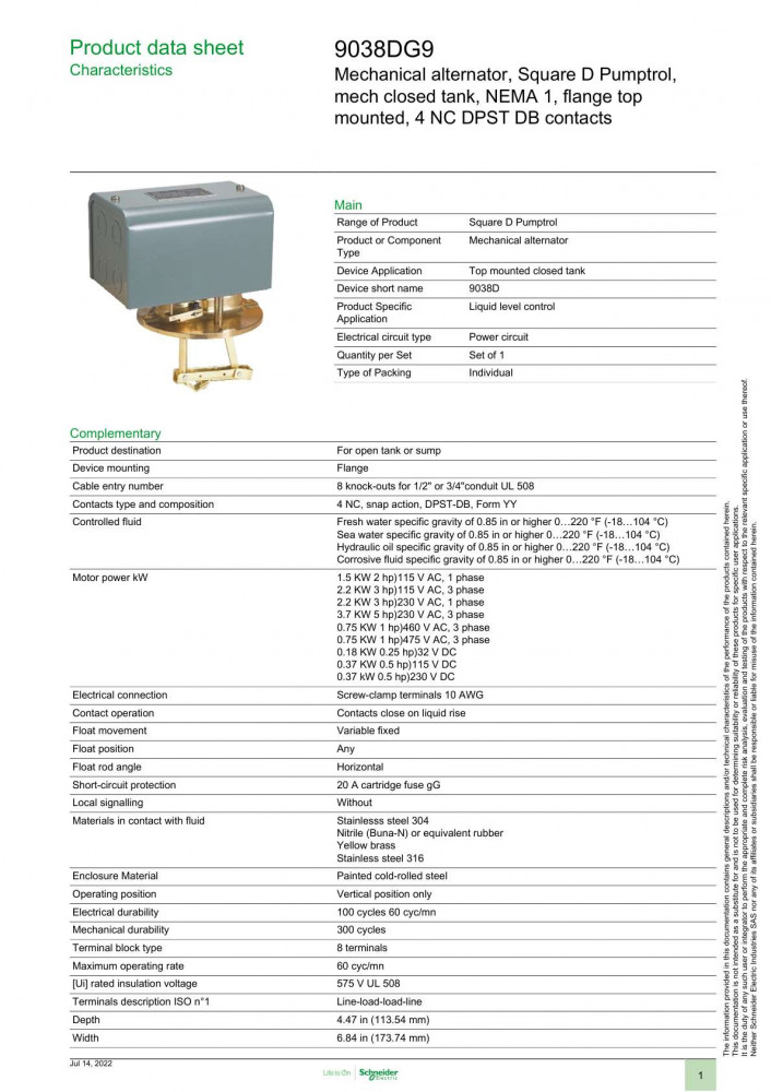 9038DG9 technical document page 1