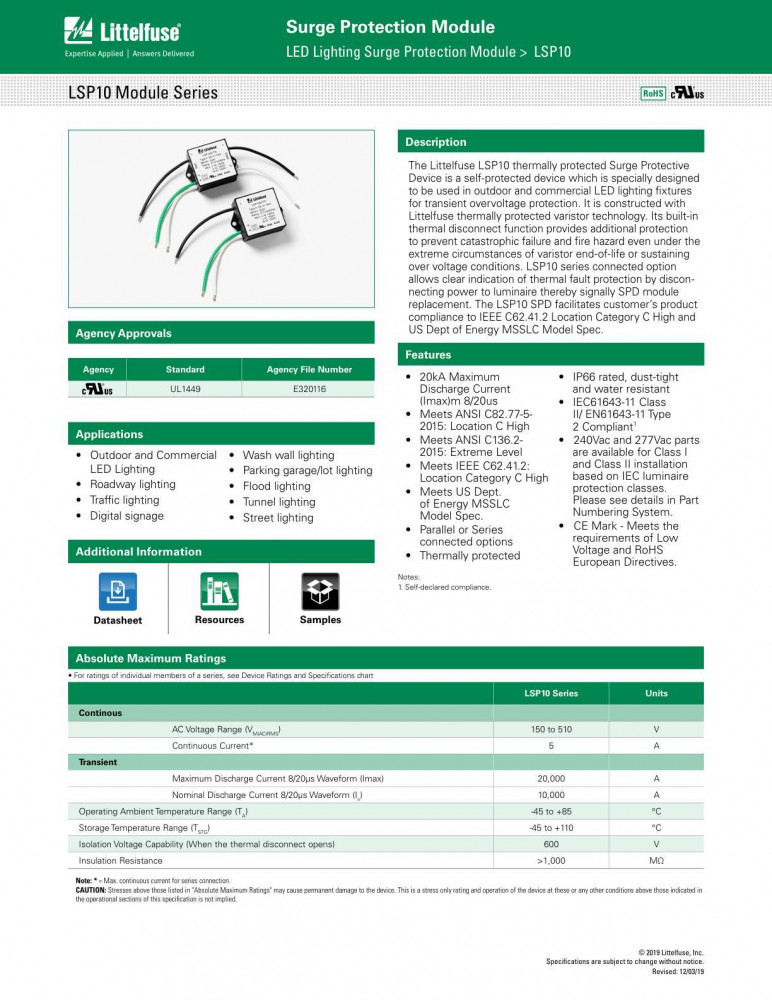 Littelfuse LSP10 technical document page 1