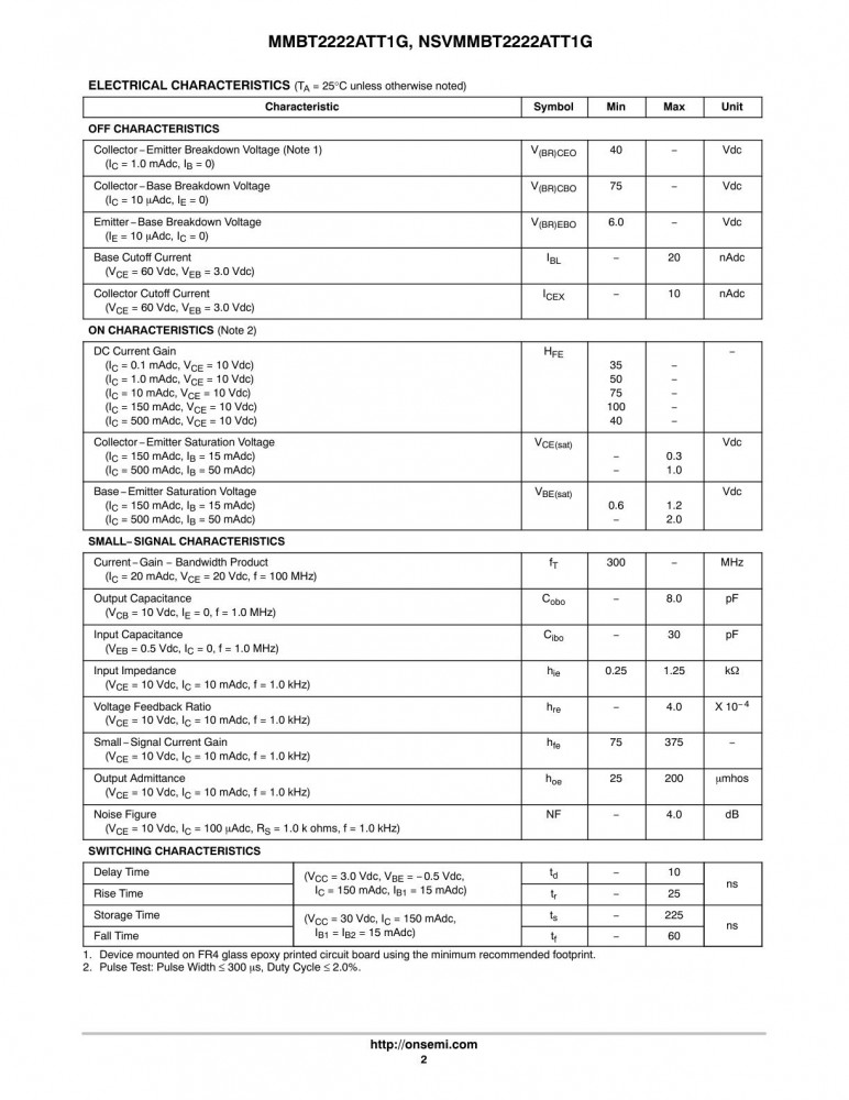MMBT2222ATT1G datasheet page 2