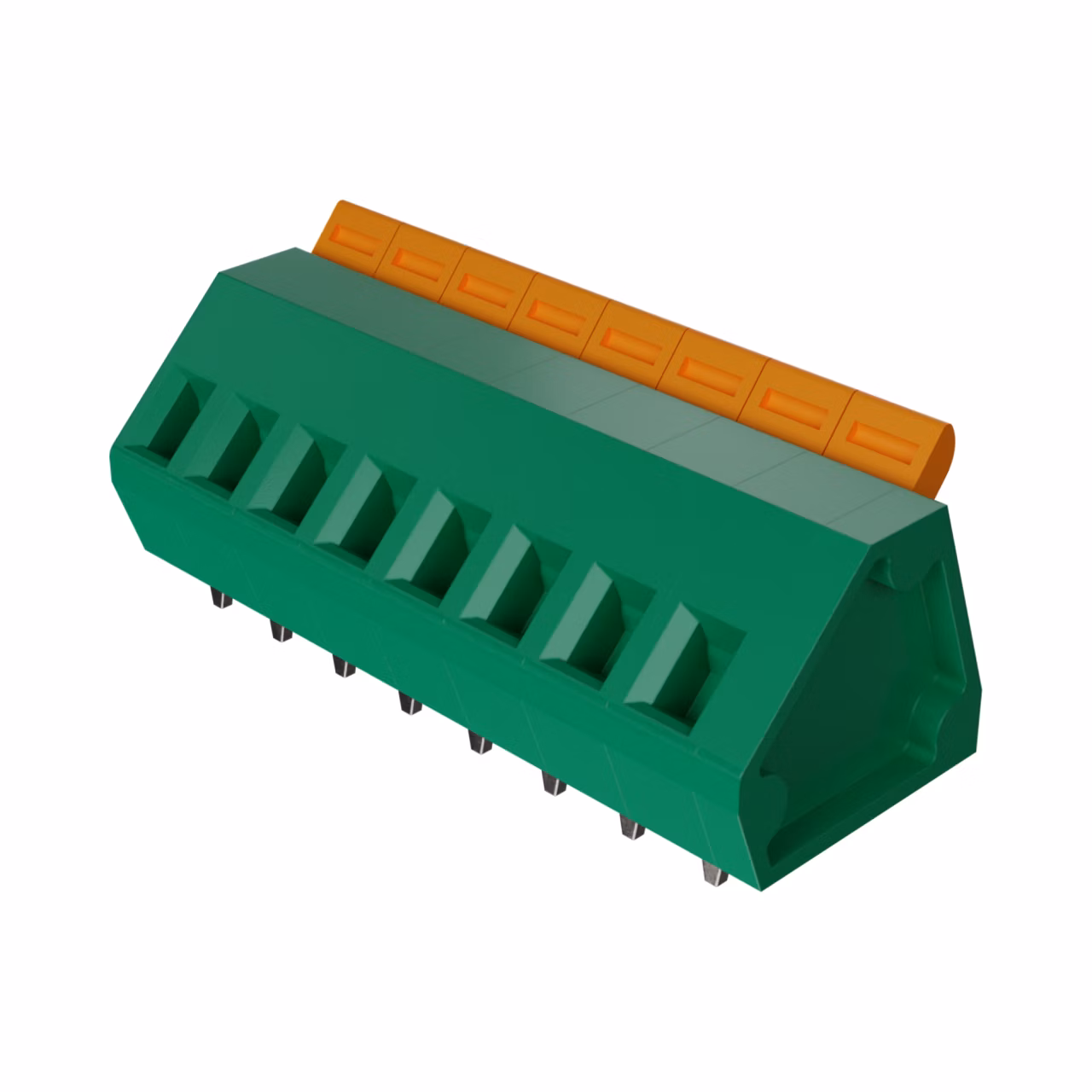 5.08mm Pitch, Eurostyle Fixed-Mount Push-Button Terminal Block, 45° Modular, 18A, 26-14 AWG, Green, 8 Circuits for sale