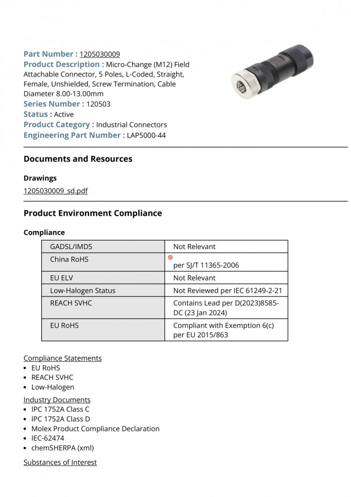 MOLEX 1205030009 technical document image 1