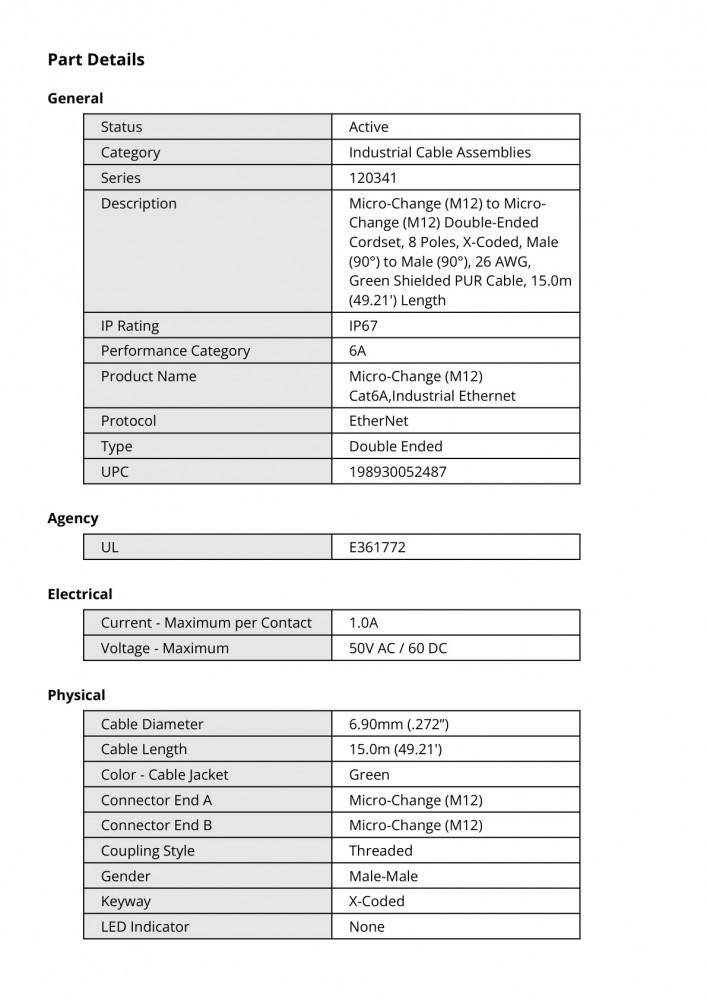 Molex M12 CAT 6A specification document, page image 2