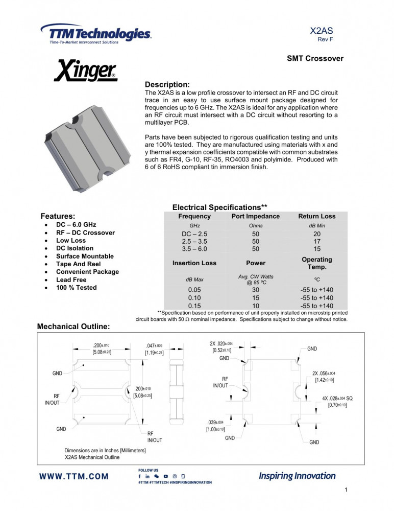 Anaren X2AS datasheet page 1