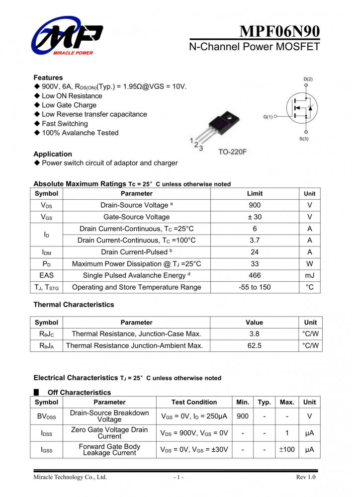 MPF06N90 datasheet page 1