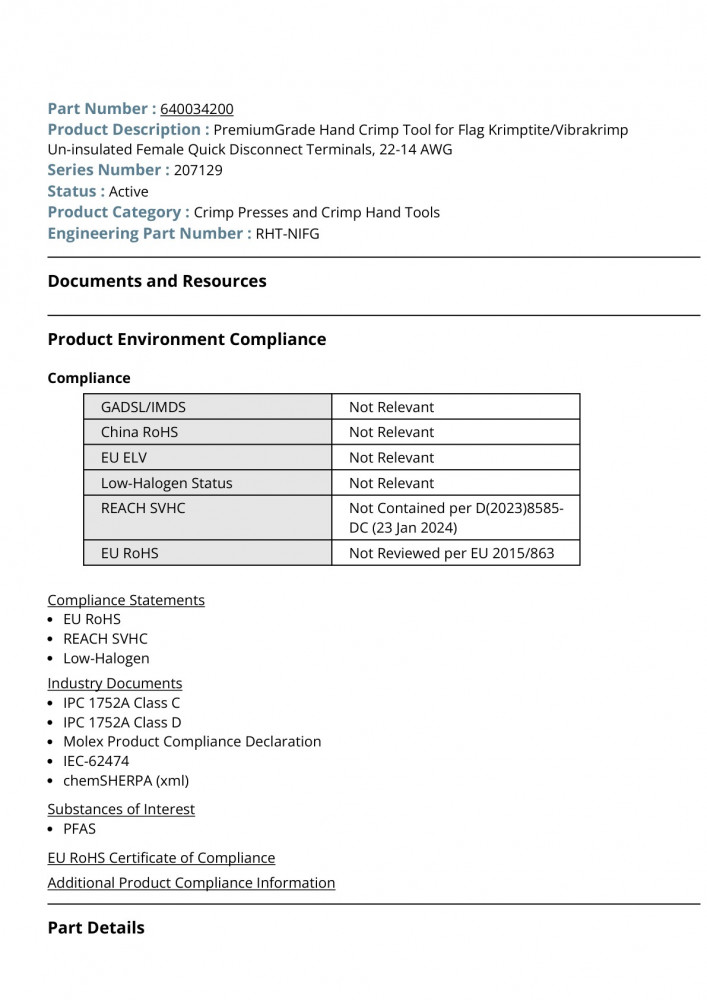 Technical document page 1 for product 640034200