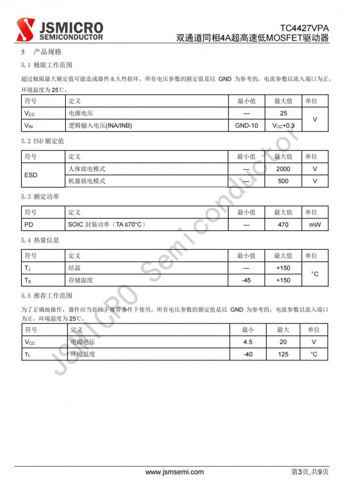 TC4427VPA-JSM datasheet page 3