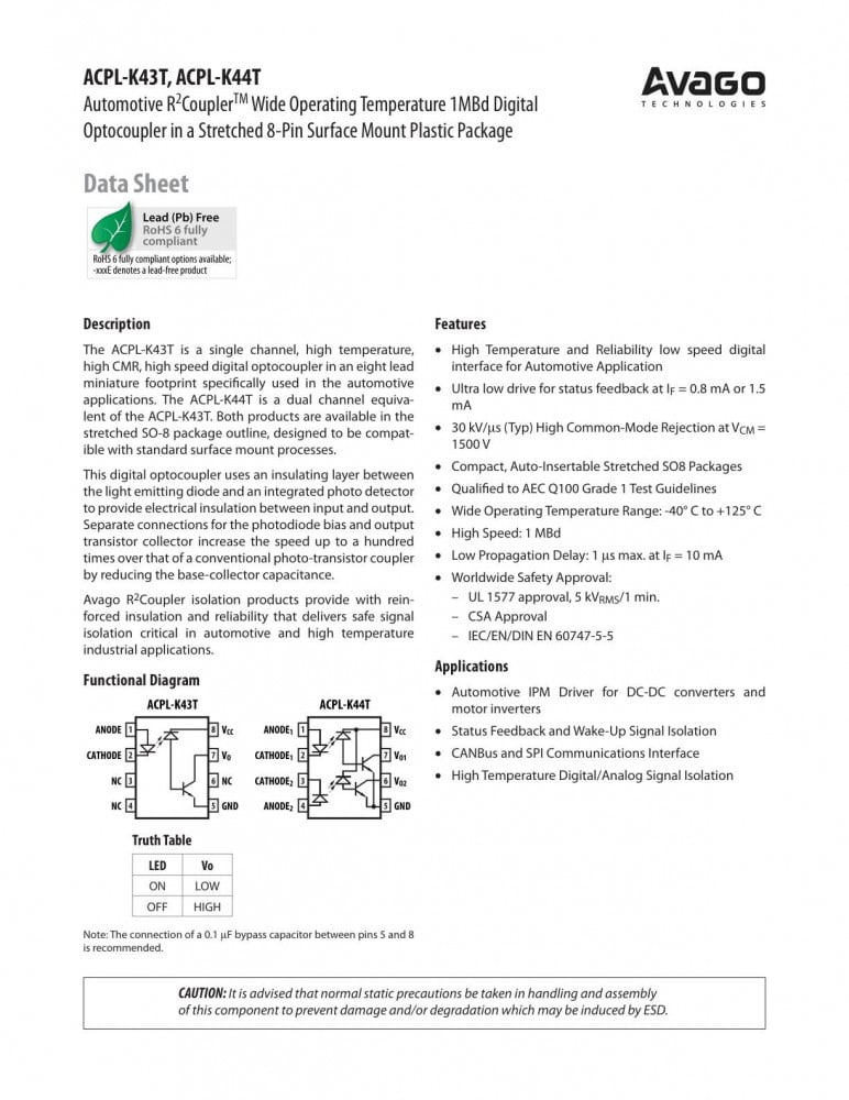ACPL-K43T-500E datasheet page 1