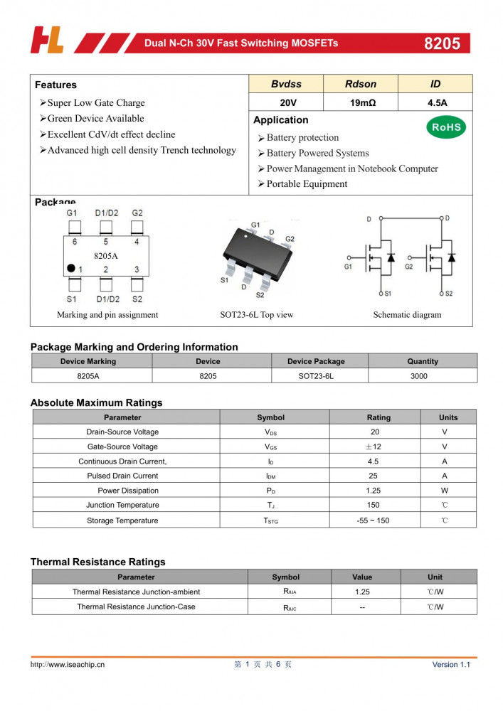 HL 8205 datasheet page 1