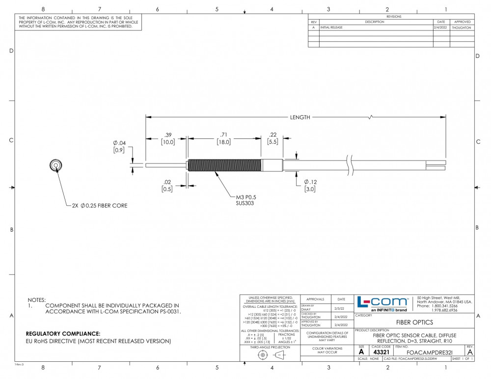FOACAMPDRE32I technical drawing and product documentation