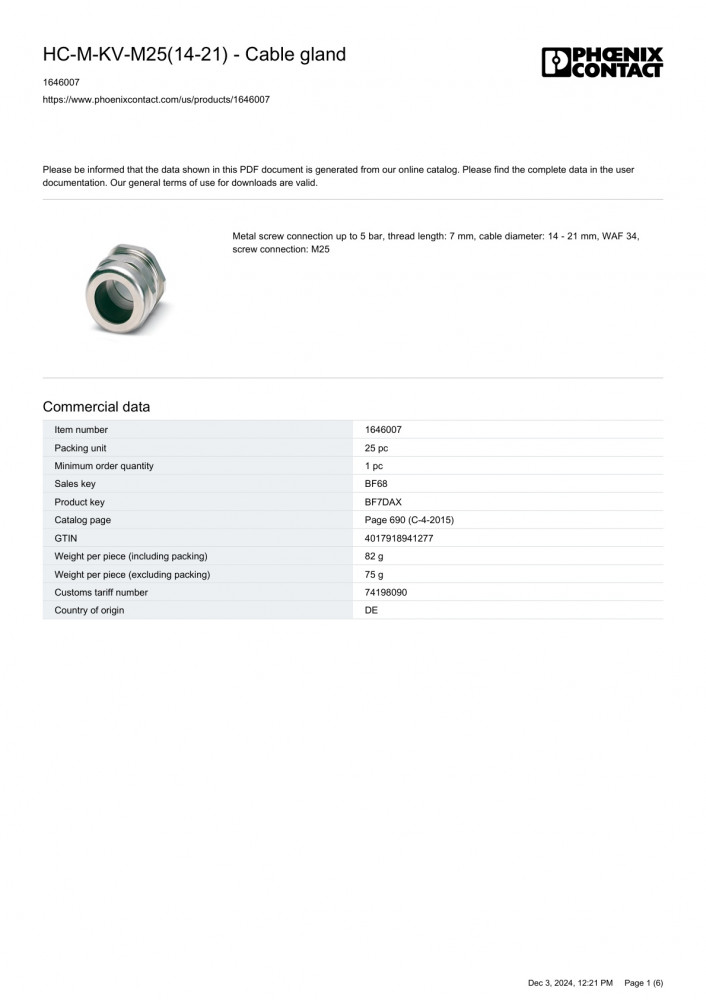 Phoenix Contact 1646007 technical document page 1