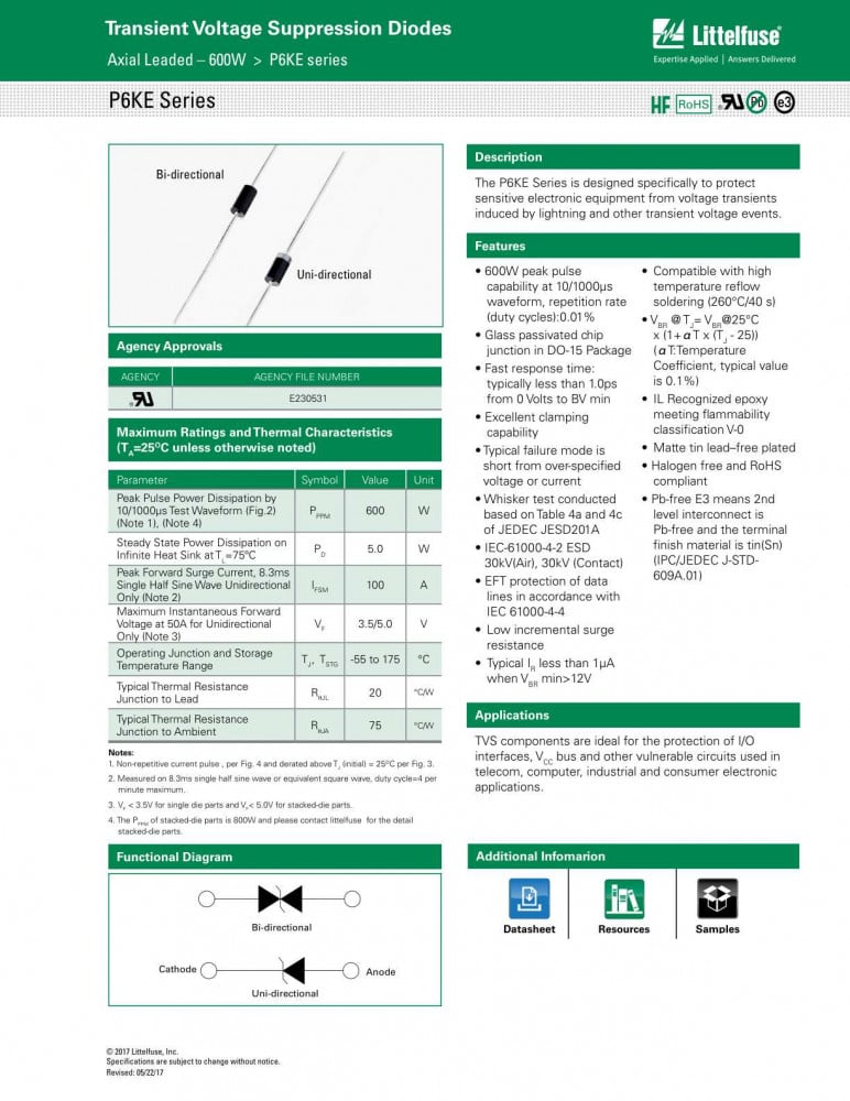 P6KE series datasheet page 1