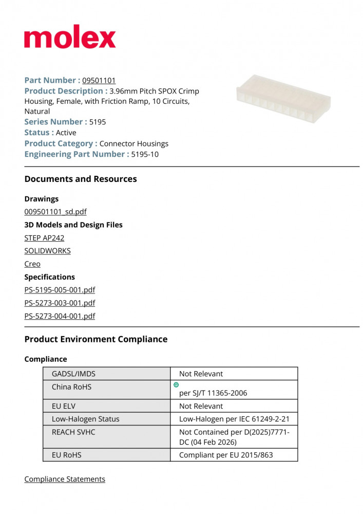 Molex product specification preview, page image 1