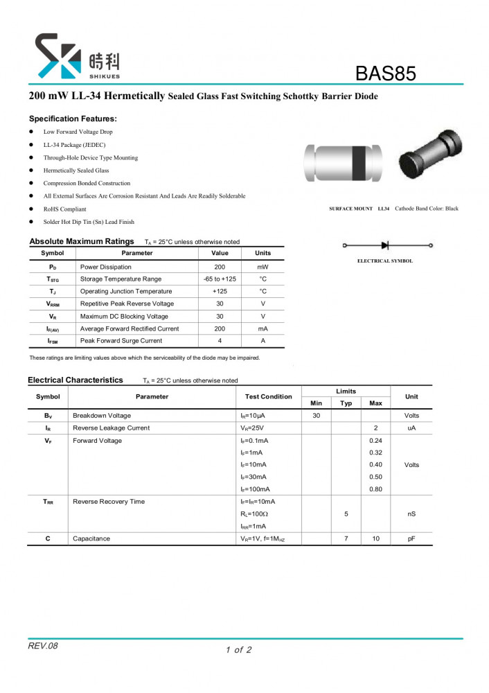 BAS85 datasheet page 1