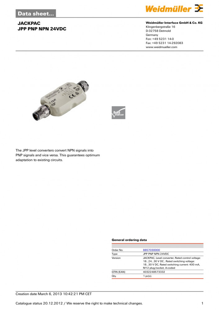 8857030000 product documentation page 1