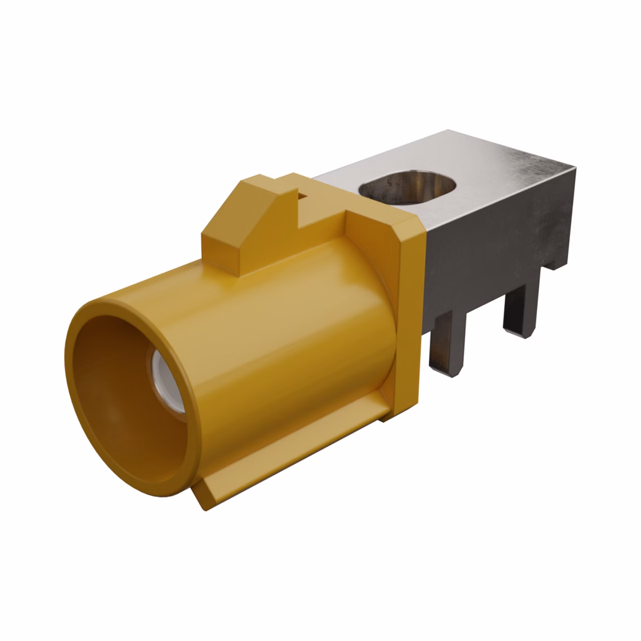 FAKRA Jack, Right-Angle, PCB Receptacle, Through Hole, Die Cast Body, Tin (Sn) Plated, Pin in Paste, Keying Code K, Curry Yellow, Tray, 50 Ohms for sale