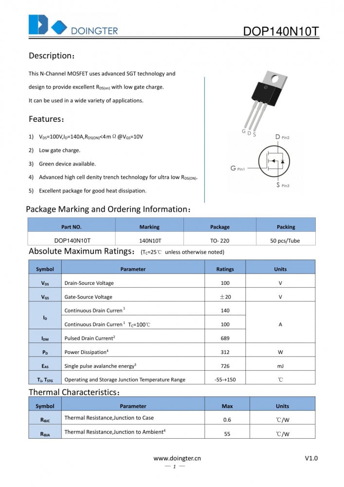 DOP140N10T datasheet page 1