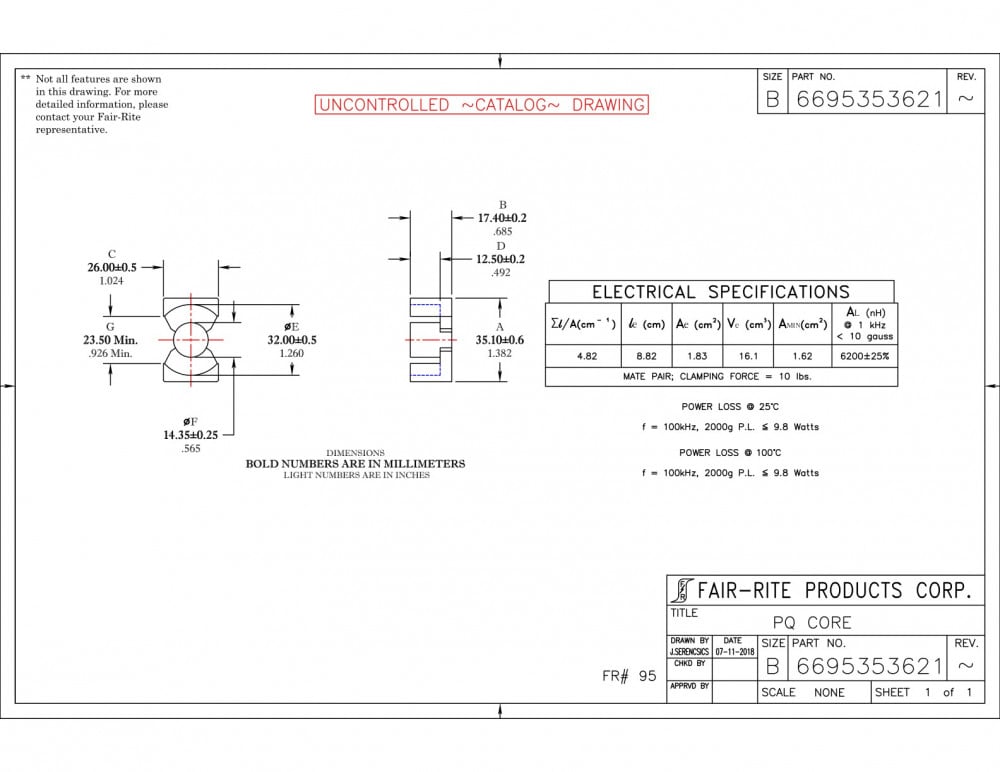 Fair-Rite 6695353621 technical document page