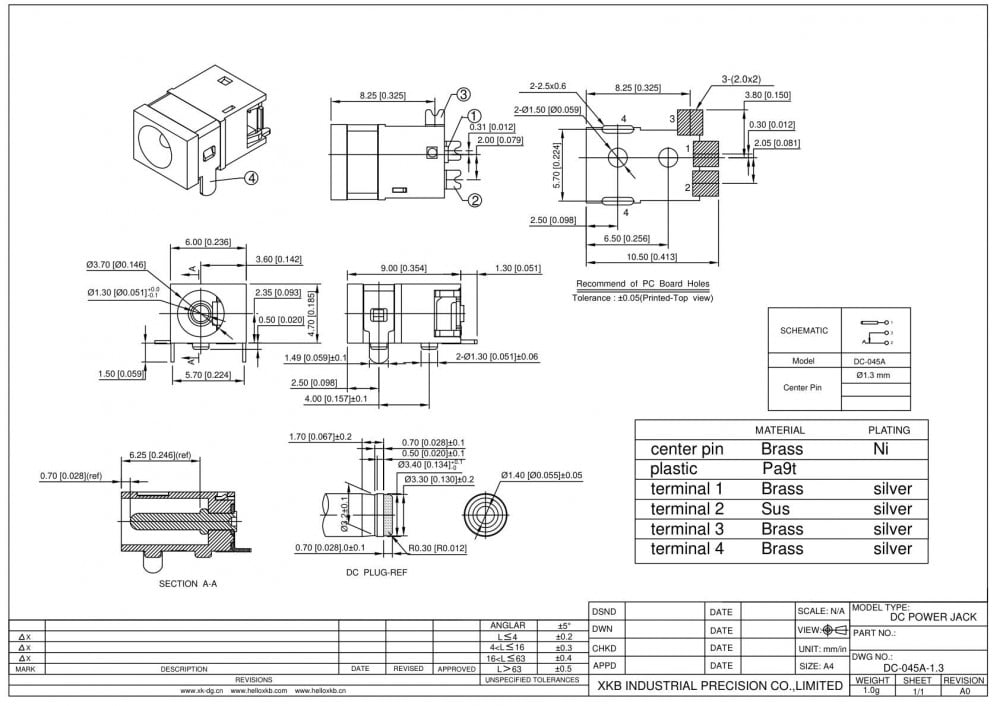 XKB Connection DC-045A-1.3 drawing
