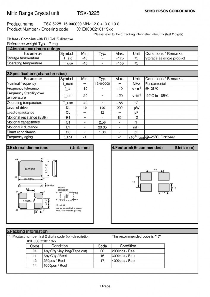 EPSON TSX-3225 datasheet page 1