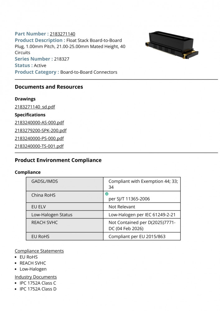 MOLEX connector document preview, page 1