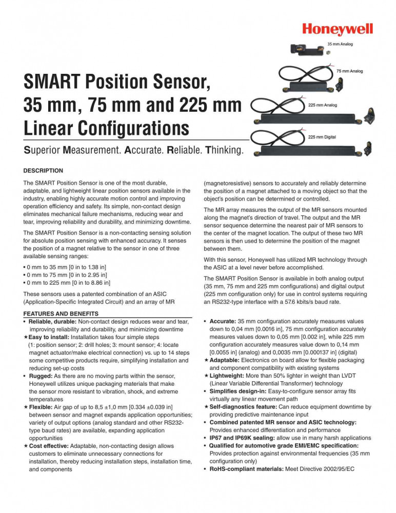 Honeywell SMART Position Sensor datasheet page 1