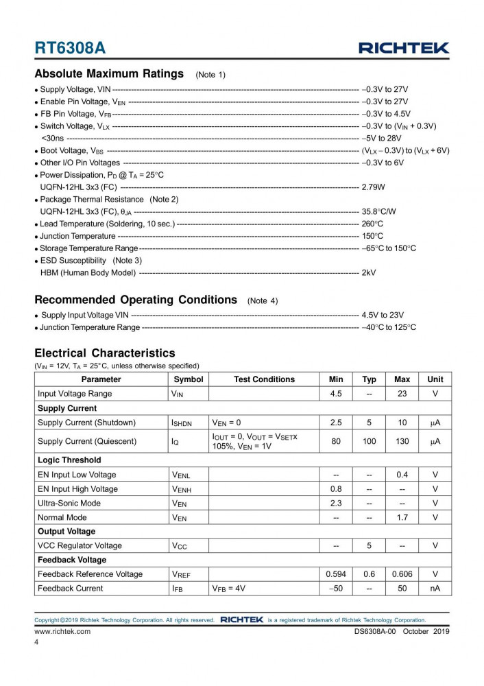 RT6308A datasheet page 4