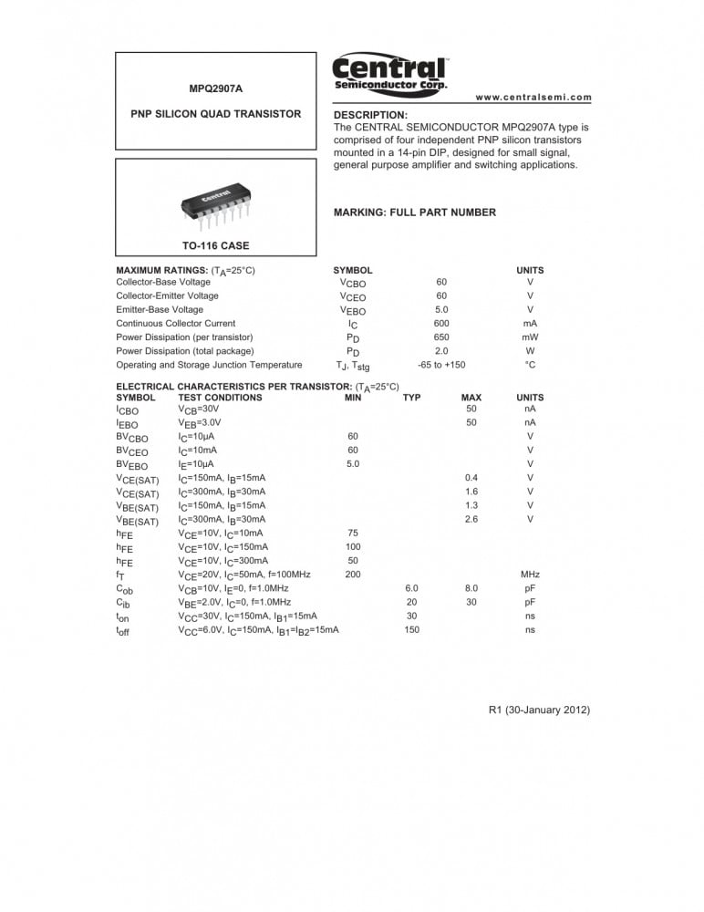 MPQ2907A PBFREE datasheet page 1