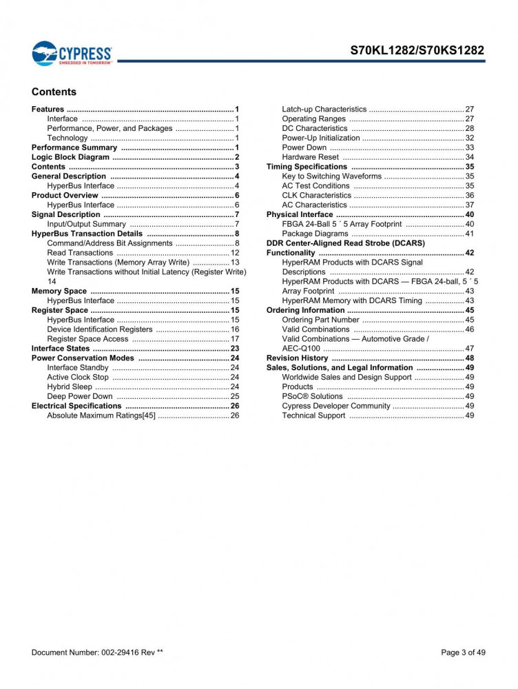Infineon HyperRAM datasheet page 3