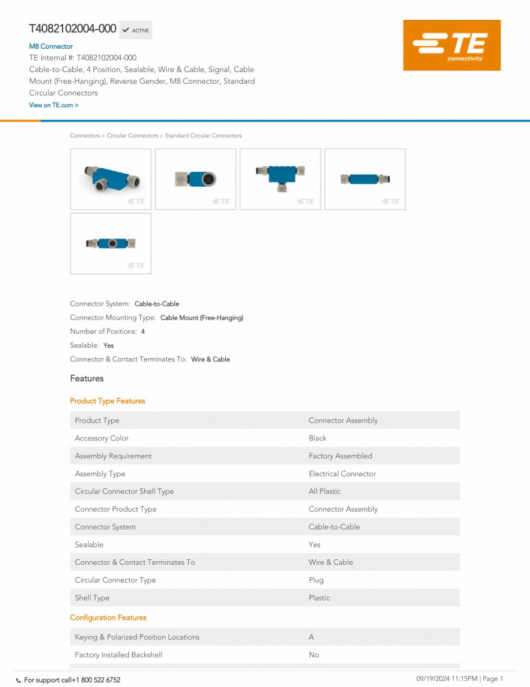 TE Connectivity technical document page 1