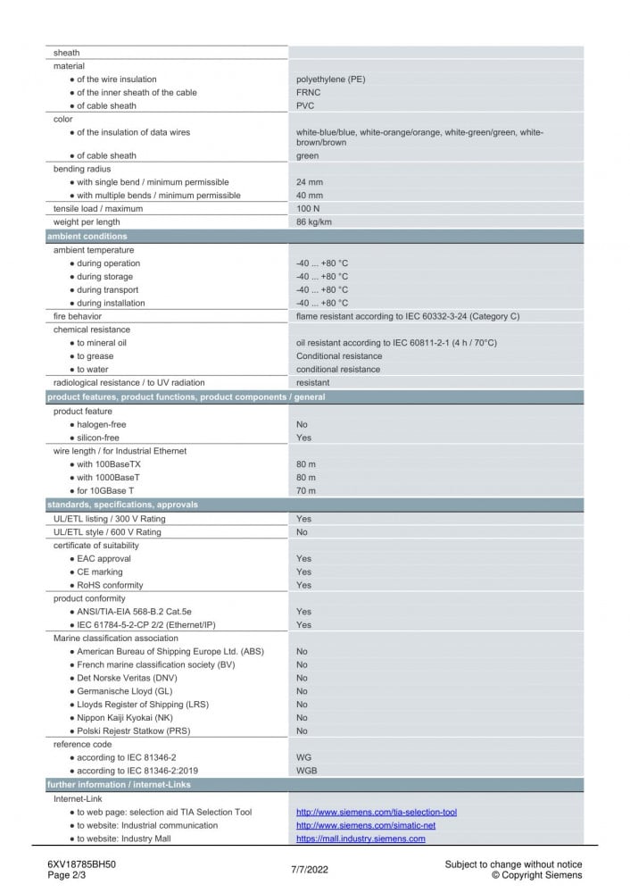 6XV18785BH50 technical document page 2