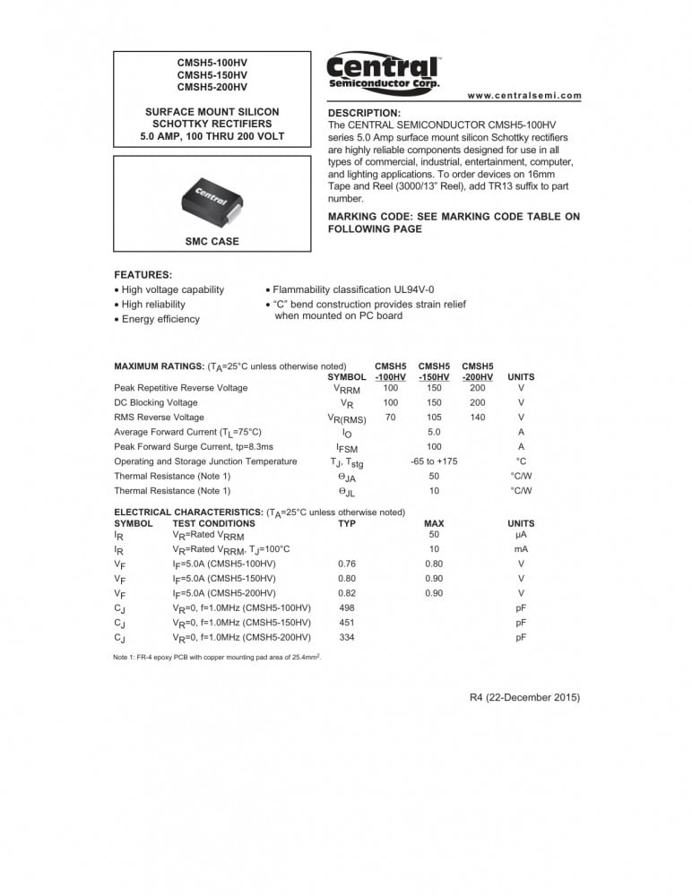 Central CMSH5-200HV datasheet page 1
