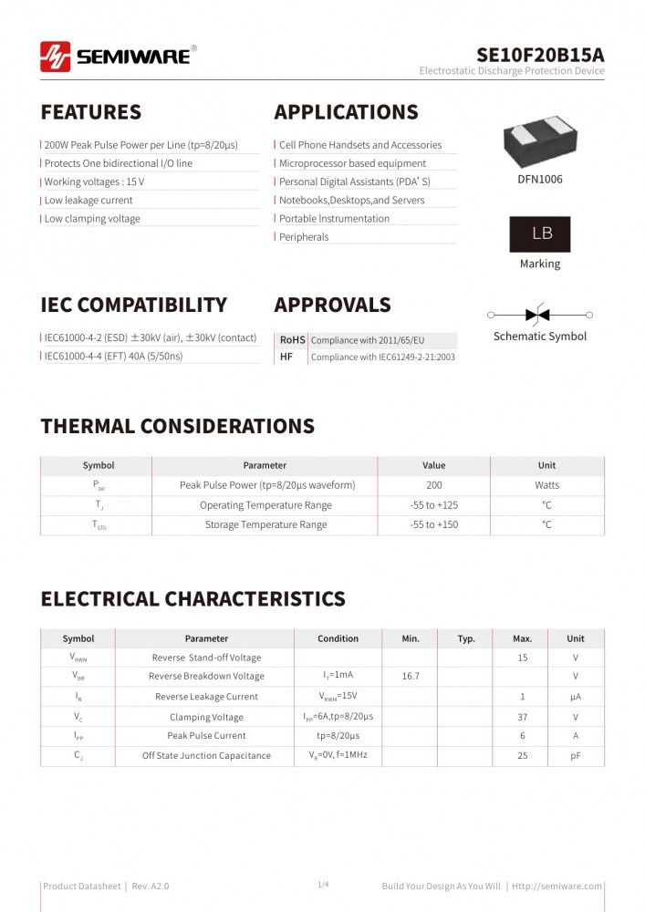 SE10F20B15A technical document page 1