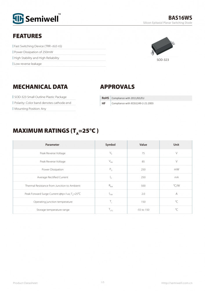 Semiwell BAS16WS datasheet page 1
