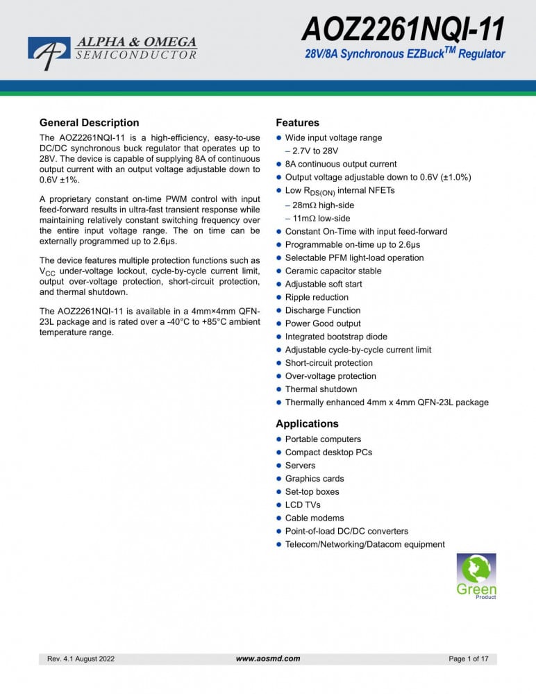AOZ2261NQI-11 datasheet page 1