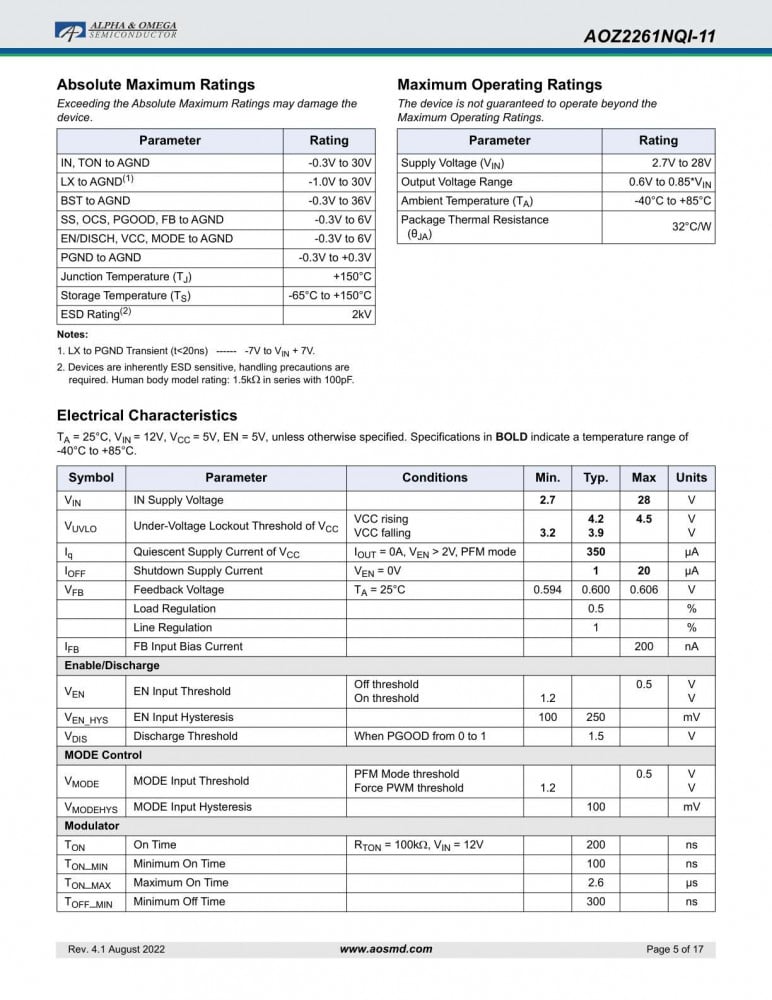 AOZ2261NQI-11 datasheet page 5